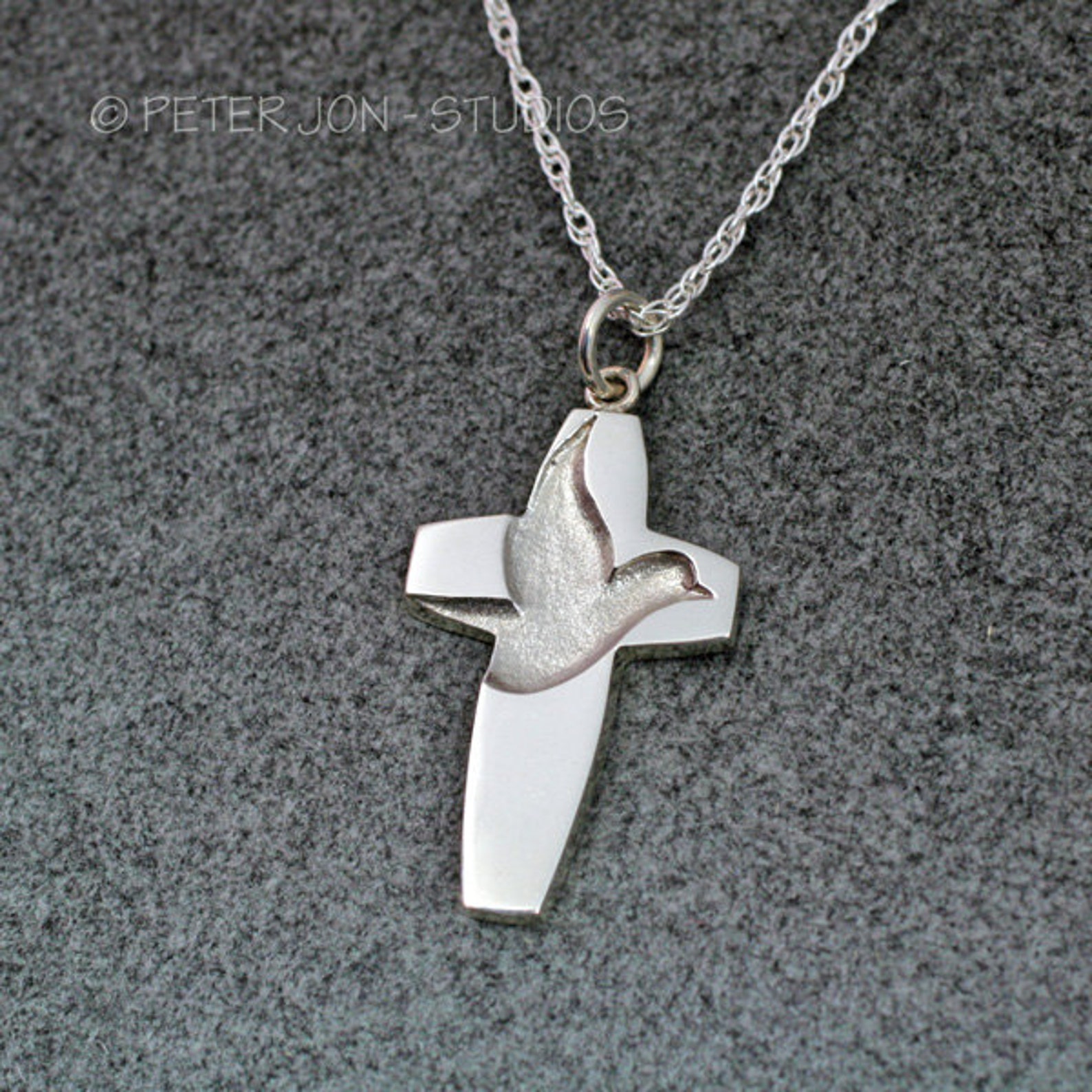 DOVE IN CROSS Christian Cross Necklace in Solid Sterling Silver ...