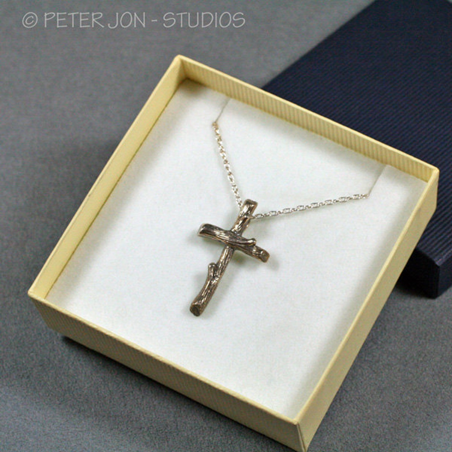 WOOD BRANCH CROSS in Sterling Silver, Handmade Cross Necklace, Twig ...