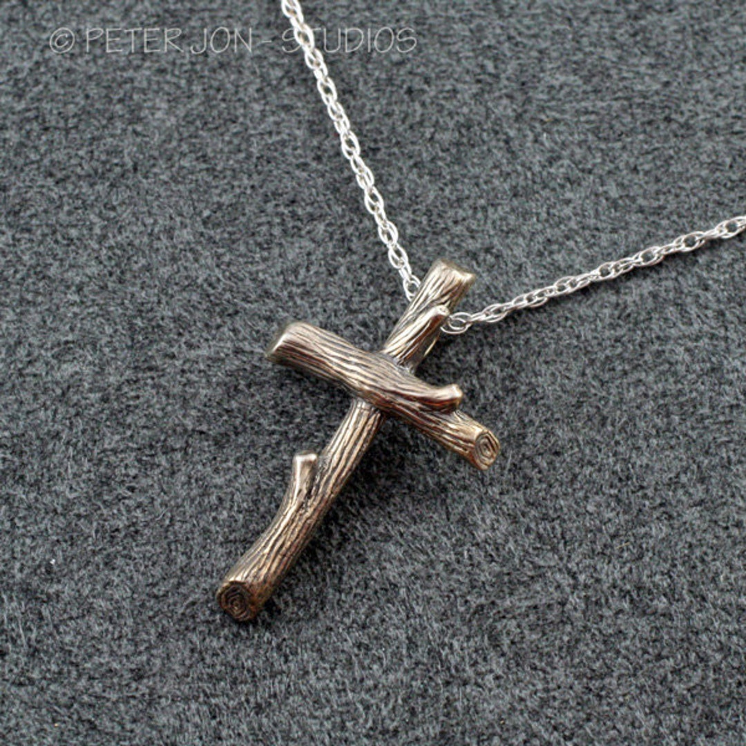 WOOD BRANCH CROSS in Sterling Silver, Handmade Cross Necklace, Twig ...