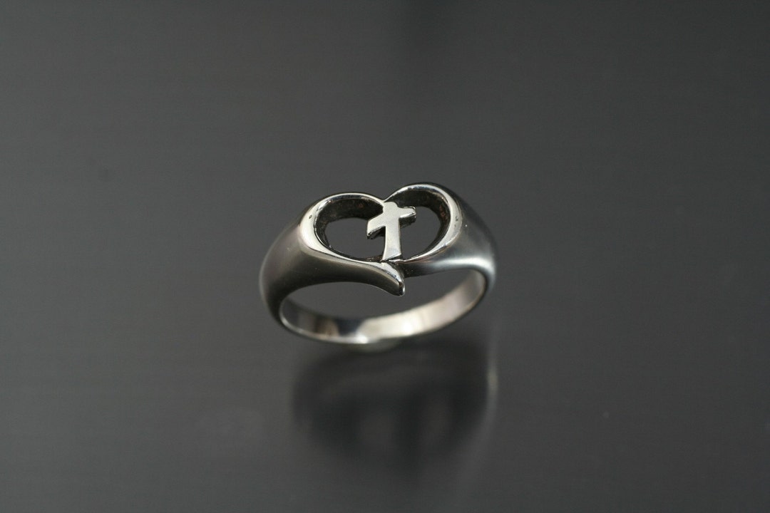 Promise Ring - CROSS IN HEART Design in Sterling Silver - Etsy