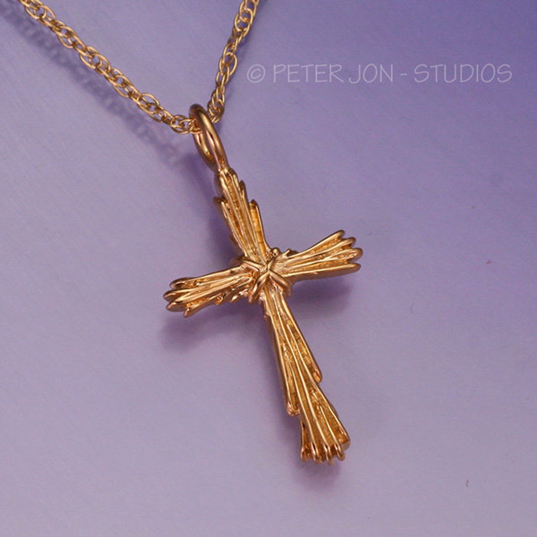 STRAW CROSS in 14k Gold-fill, Handmade Christian Pendant, Includes 18 ...