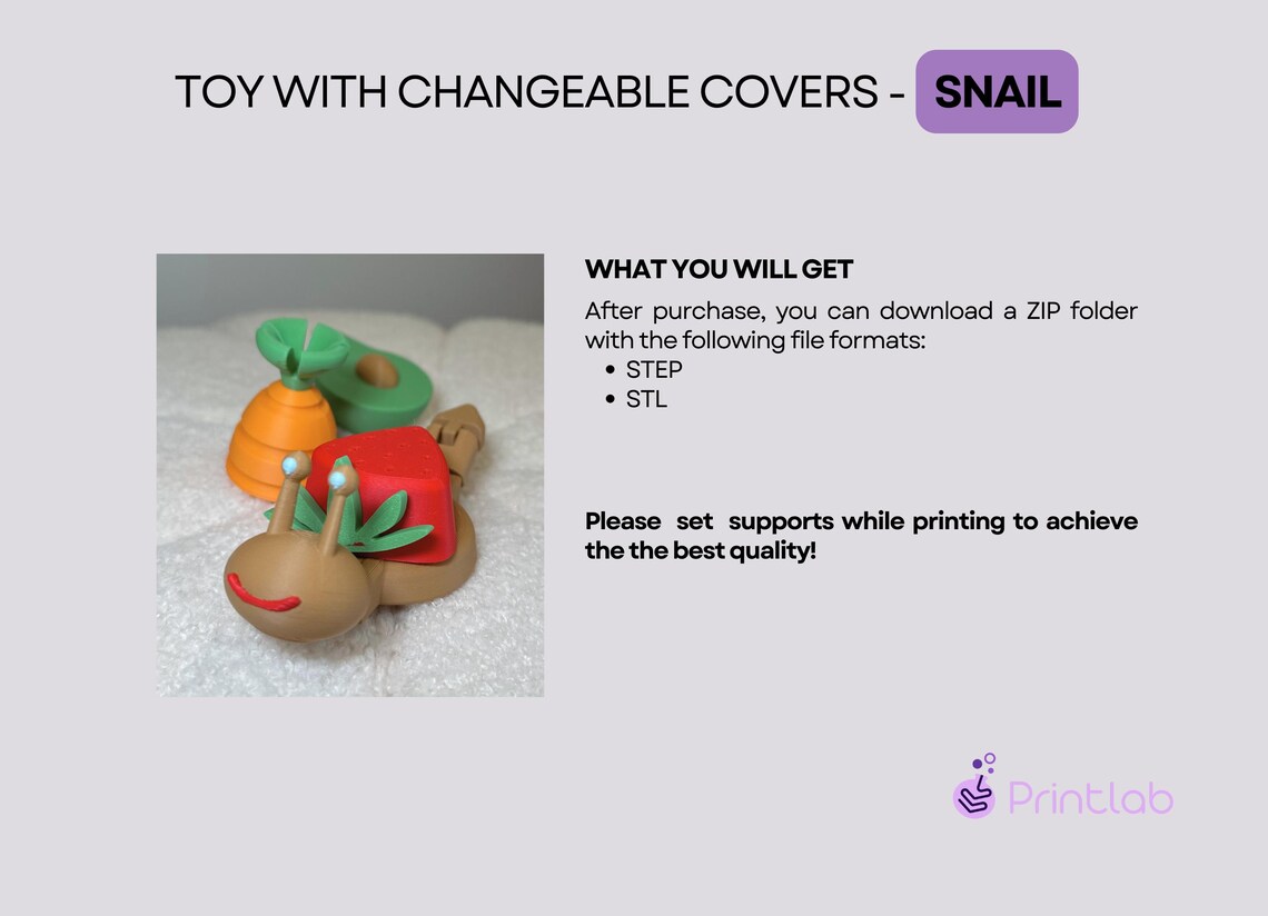 Flexi Snail With Changeable Covers for 3D Printing | Toy | STEP STL ...