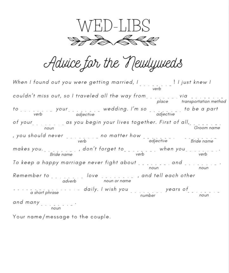 Wedding Mad Libs Template - Etsy