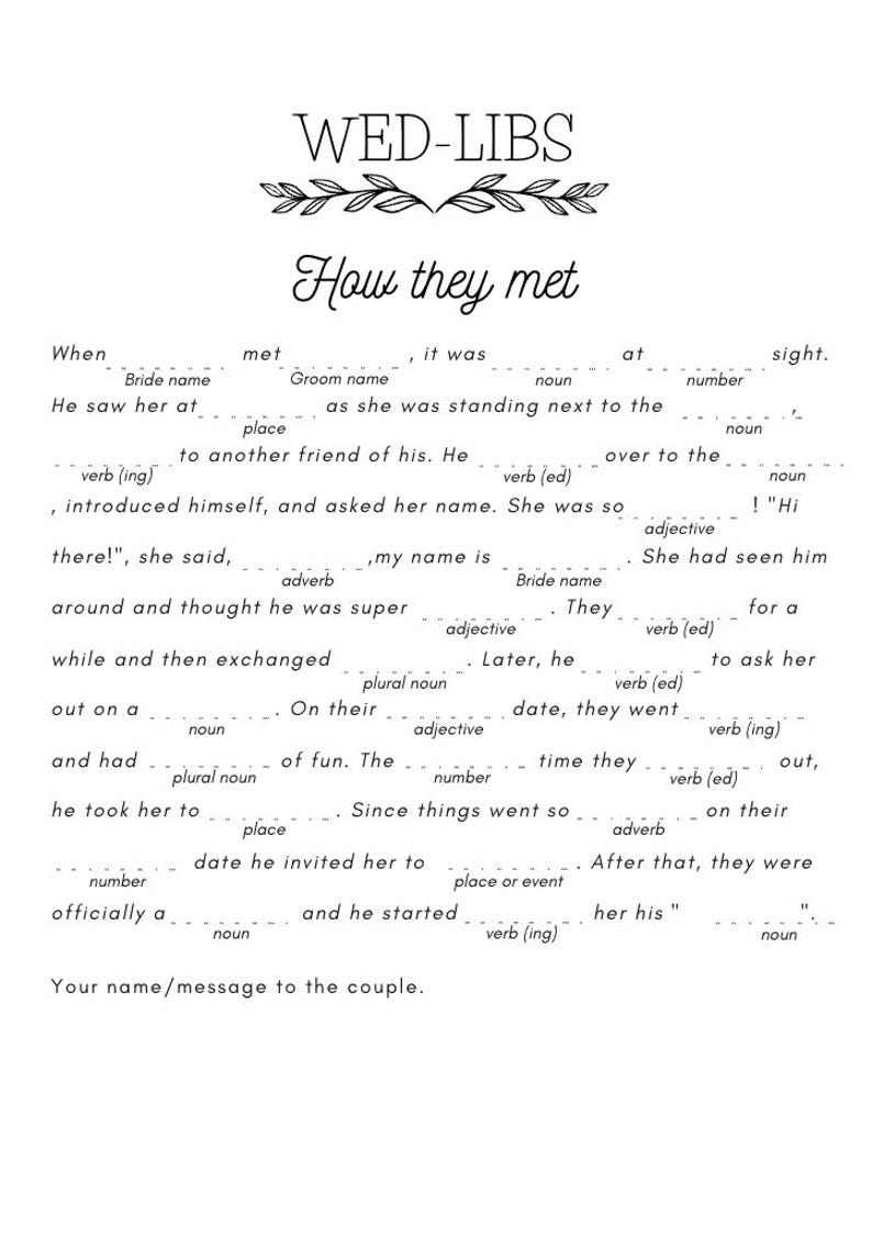 Wedding Mad Libs Template - Etsy