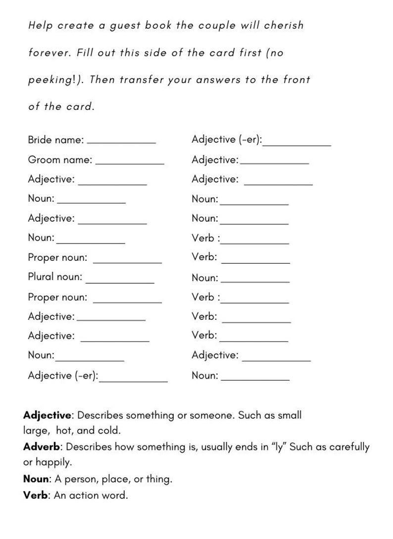 Wedding Mad Libs Template - Etsy