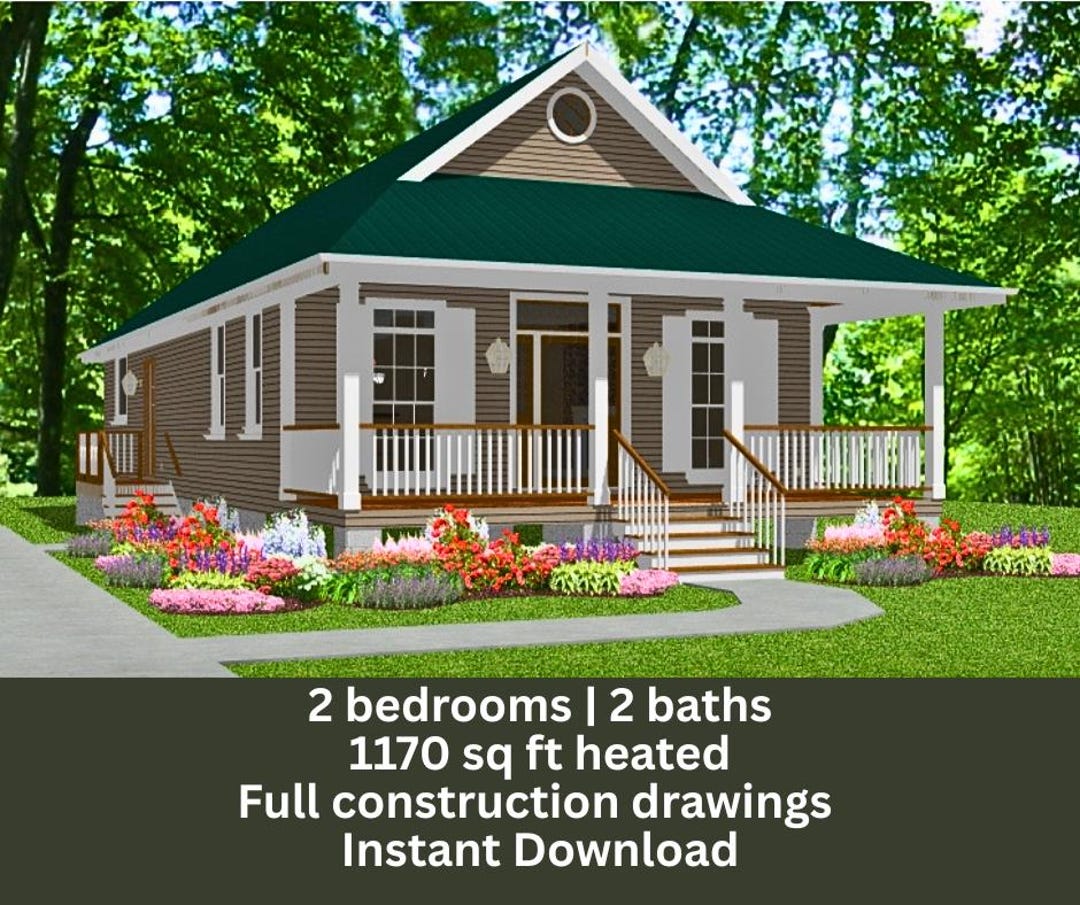 The Blaire 2 Bedroom Cottage 1170 Sf House Plans PDF - Etsy