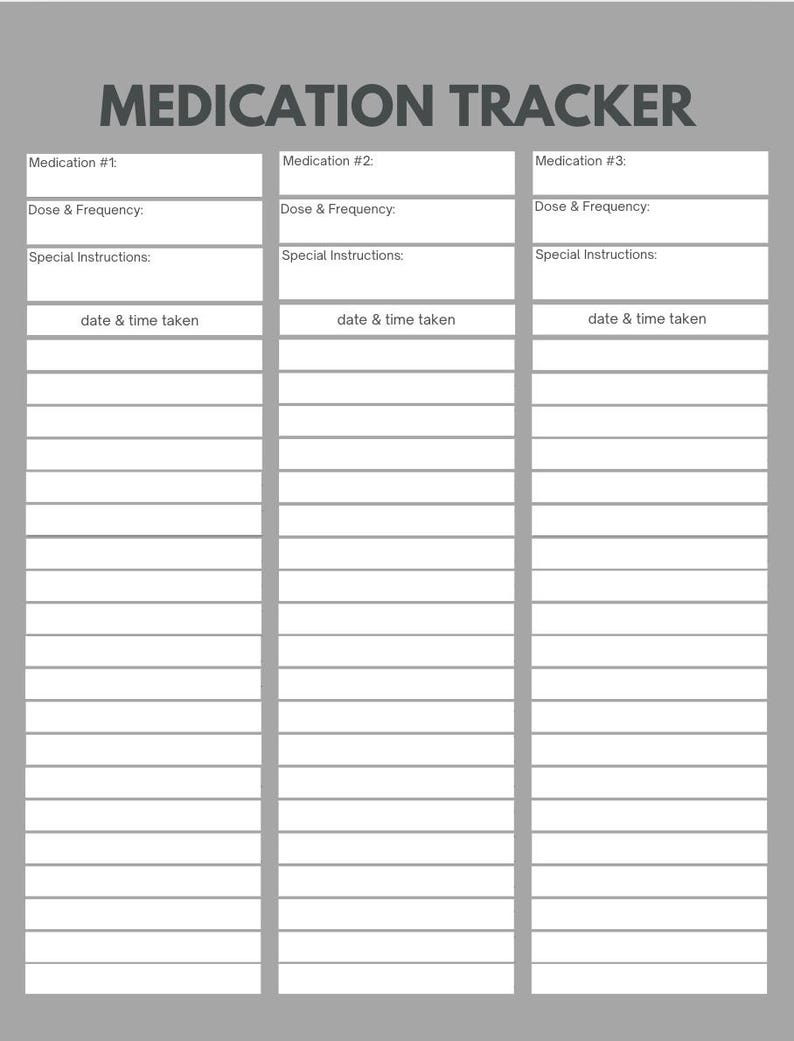 Medication Tracker Printable | 1-page 3 Medicine Log | Medication Sheet ...
