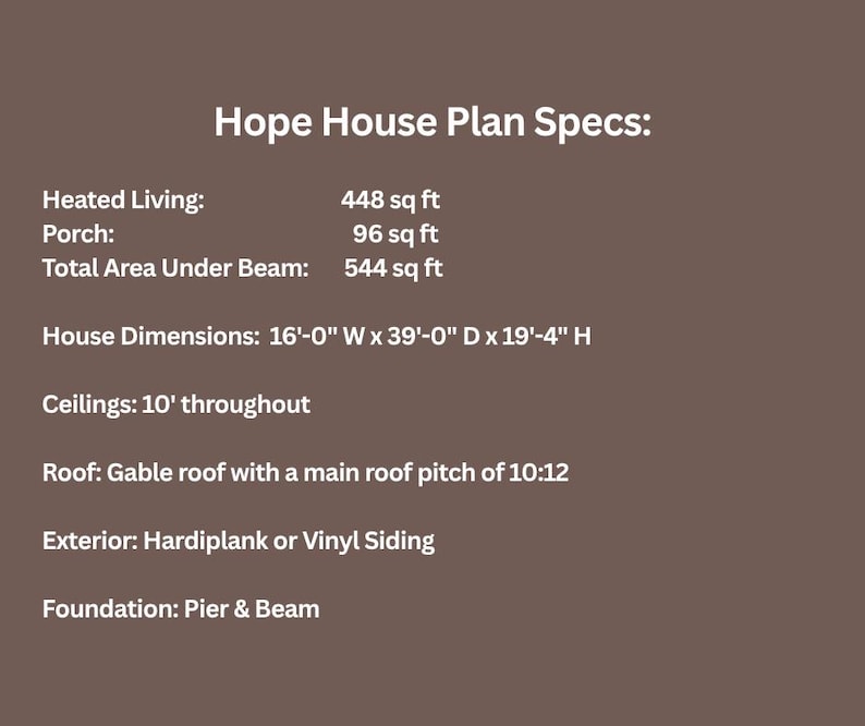 The Hope 1 Bedroom Cottage 448 Sq Ft House Plans PDF Tiny Home Plan - Etsy