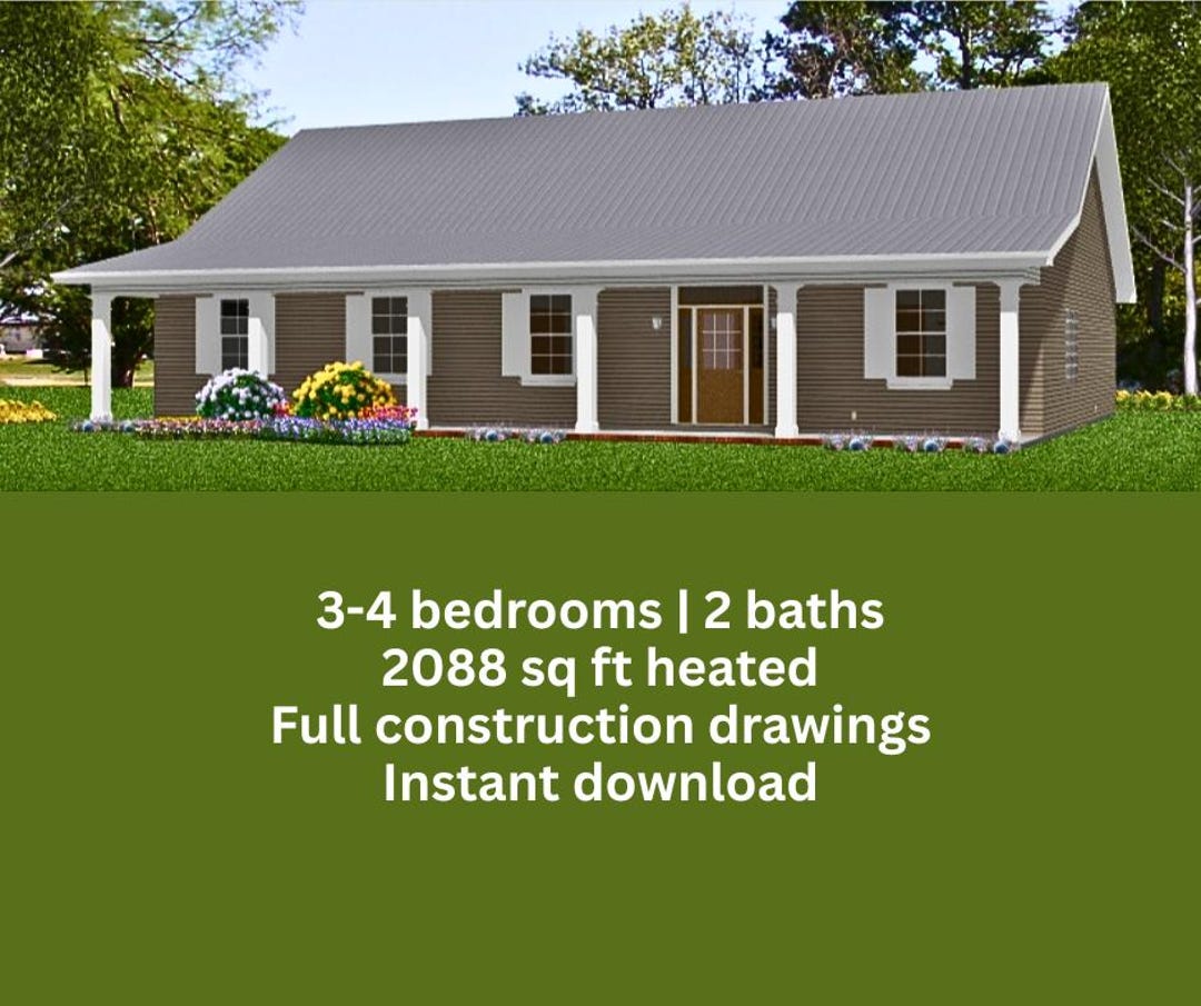 Jasmine Ranch Style House Plan: the Jasmine - 3-4 Bed, 2 Bath (PDF ...