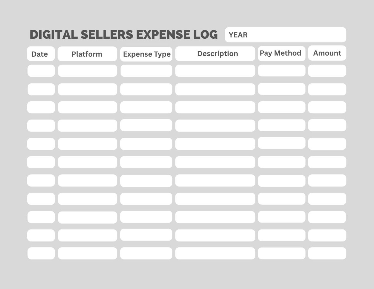 Digital Sellers Expense Log: Printable Business Expense Tracker (PDF ...