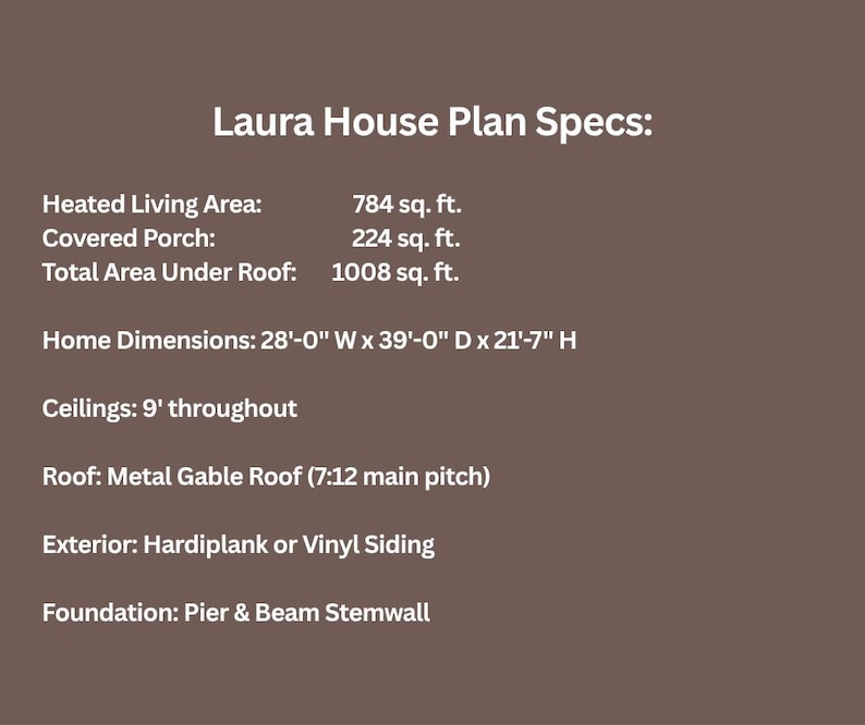 Laura Cottage Style House Plan: 2 Bed/1 Bath, 784 Sq Ft (PDF Blueprint ...