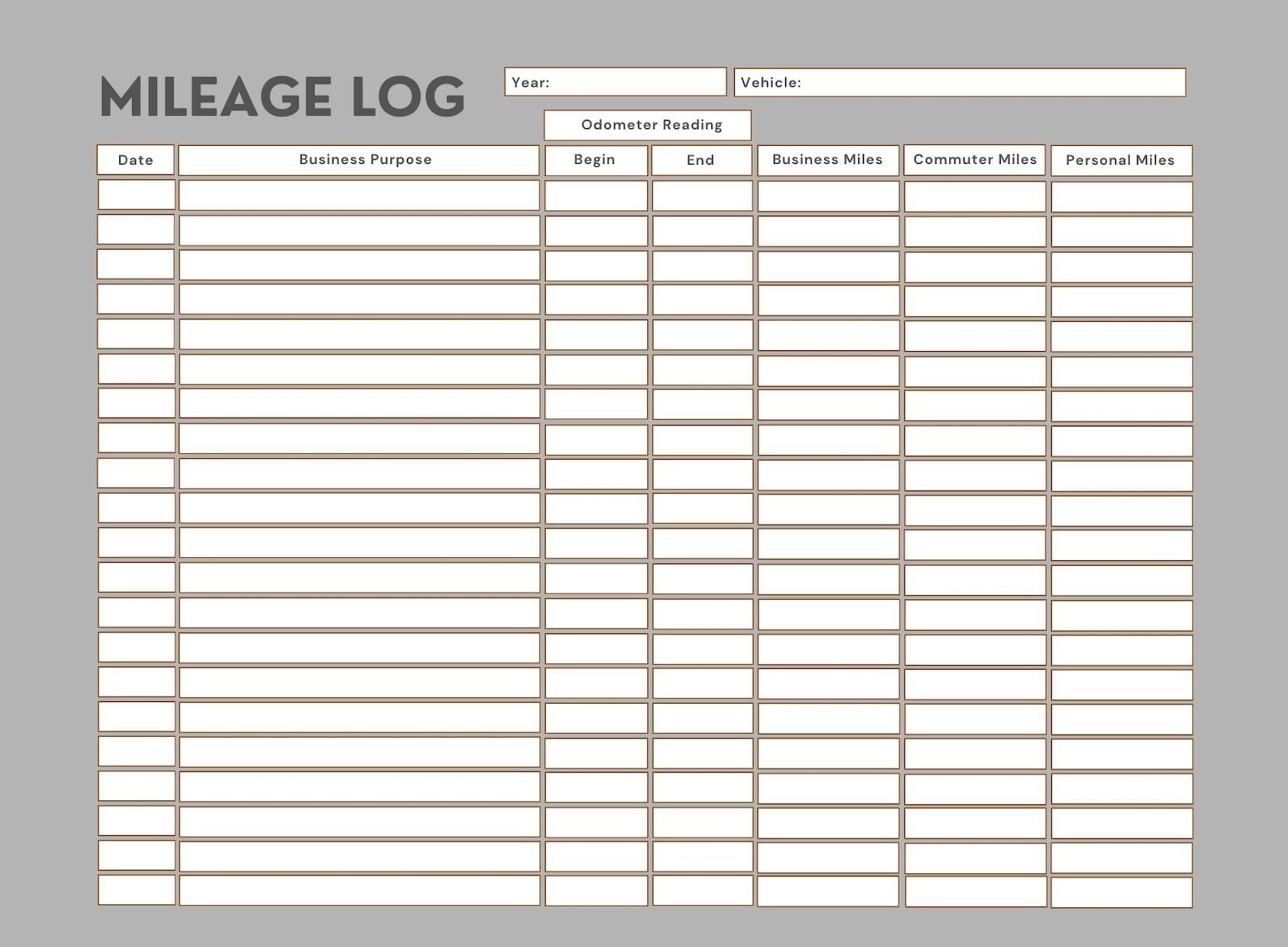 Printable Mileage Log Book: Vehicle Expense Tracker (any Year) - Etsy