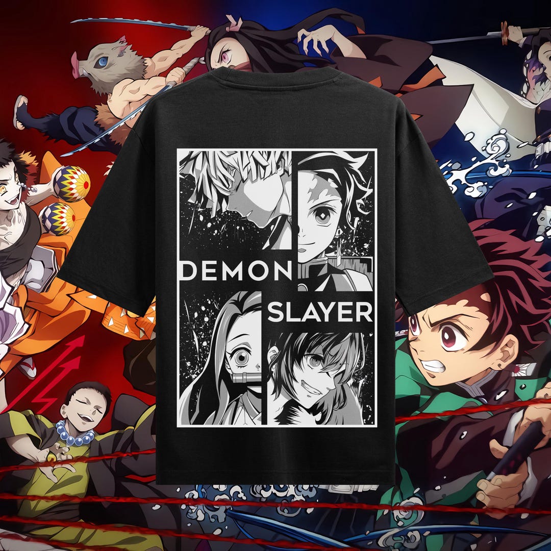 Demon Slayer Tanjiro & Nezuko T-shirt, Oversized or Regular Fit Black ...
