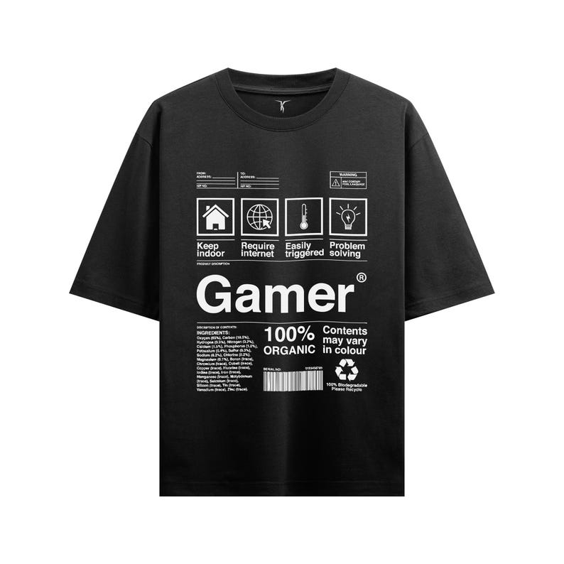 Gamer Nutrition Facts T-shirt Funny Gaming Graphic Tee Gift for Gamers ...