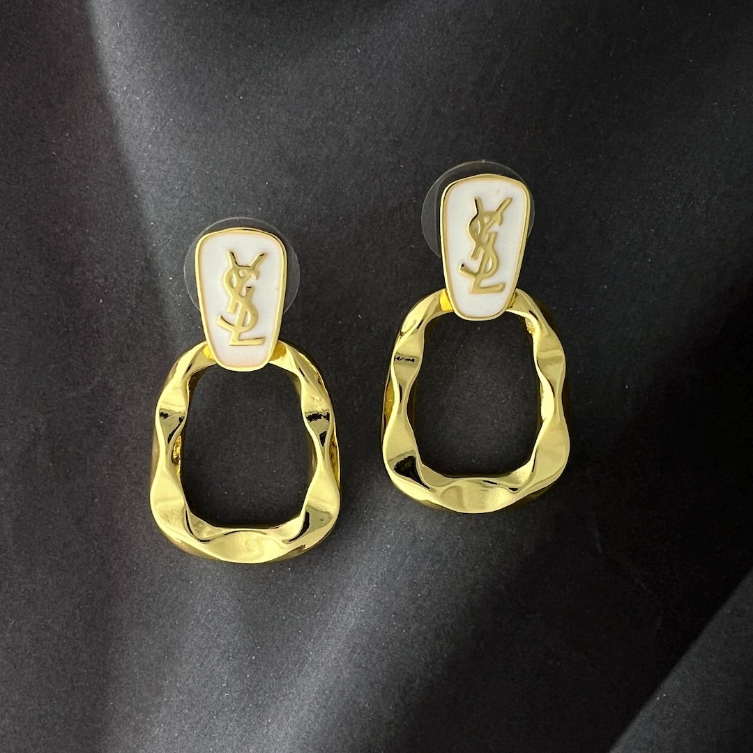 VTG YSL Vintage Yves Saint Laurent 925 Silver Gold Plated Stud Earrings ...