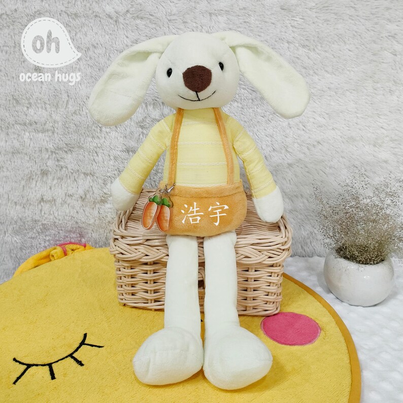 Personalized Chinese Letter Bunny Plush, Blue Red Rabbit With Custom ...