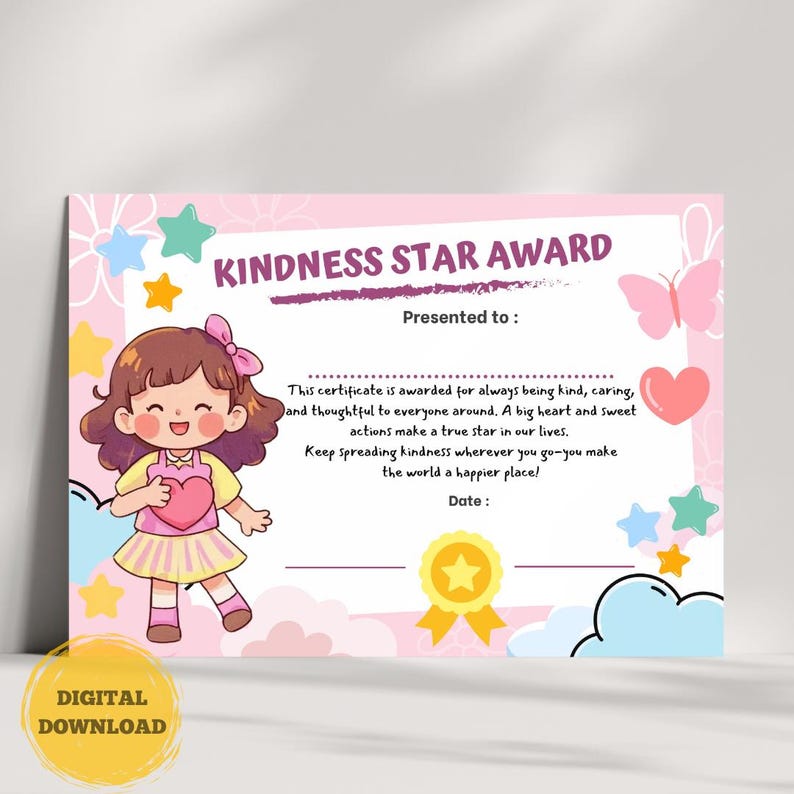Kindness Star Award Editable Canva Template, Printable Kids ...