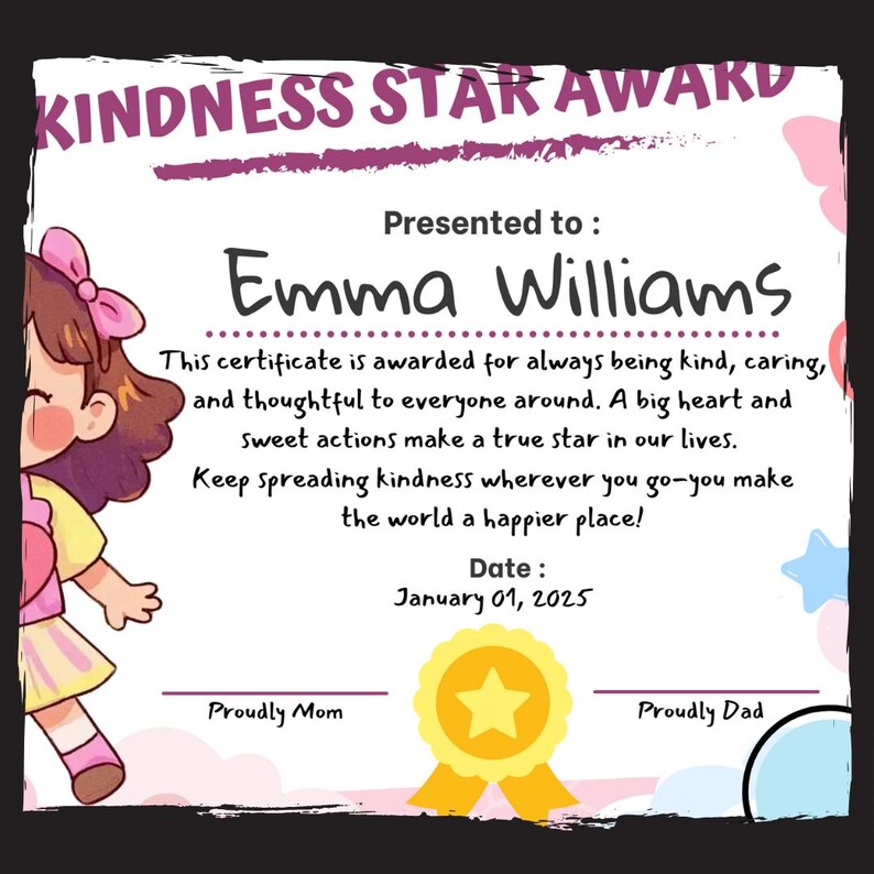 Kindness Star Award Editable Canva Template, Printable Kids ...