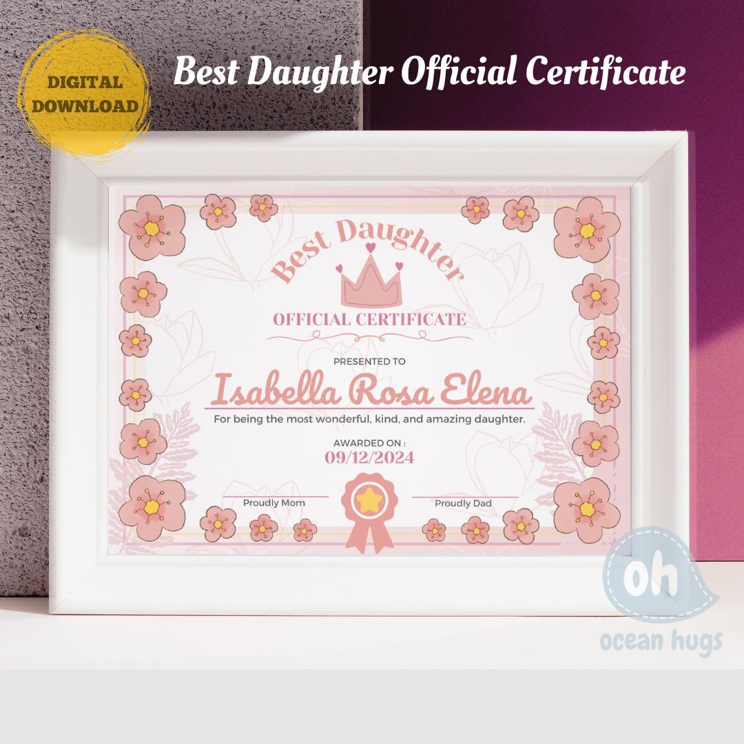 Printable Best Daughter Certificate, Editable Template on Canva ...