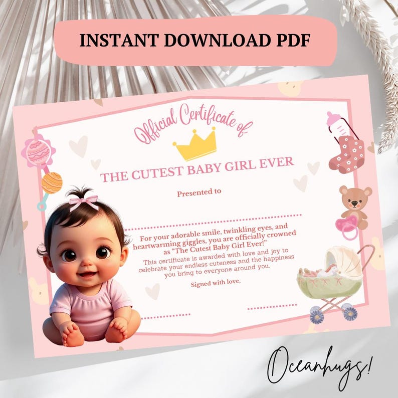 PRINTABLE CUTEST BABY Certificate, Newborn Keepsake Editable Canva ...
