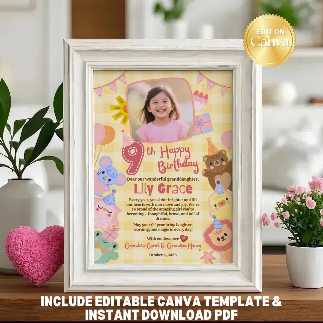 GRANDDAUGHTER 9TH BIRTHDAY Letter Grandparents Present Personalized ...