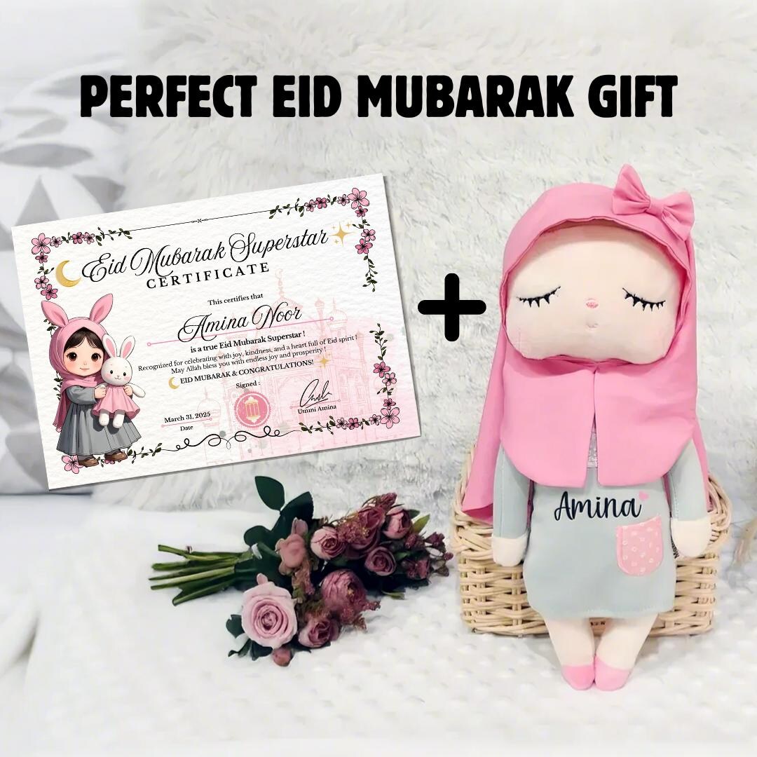 Personalized Soft Doll Removable Hijab Grey Plush Bunny Ears Custom ...