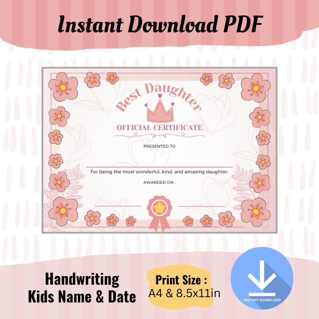 Printable Best Daughter Certificate, Editable Template on Canva ...