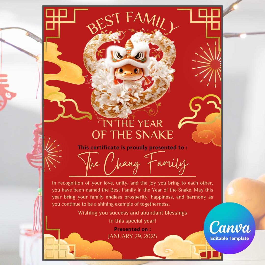Printable Best Family Chinese New Year 2025, Editable Canva Template ...