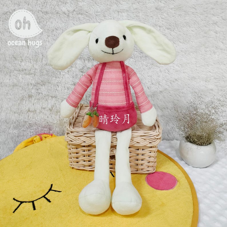 Personalized Chinese Letter Bunny Plush, Blue Red Rabbit With Custom ...