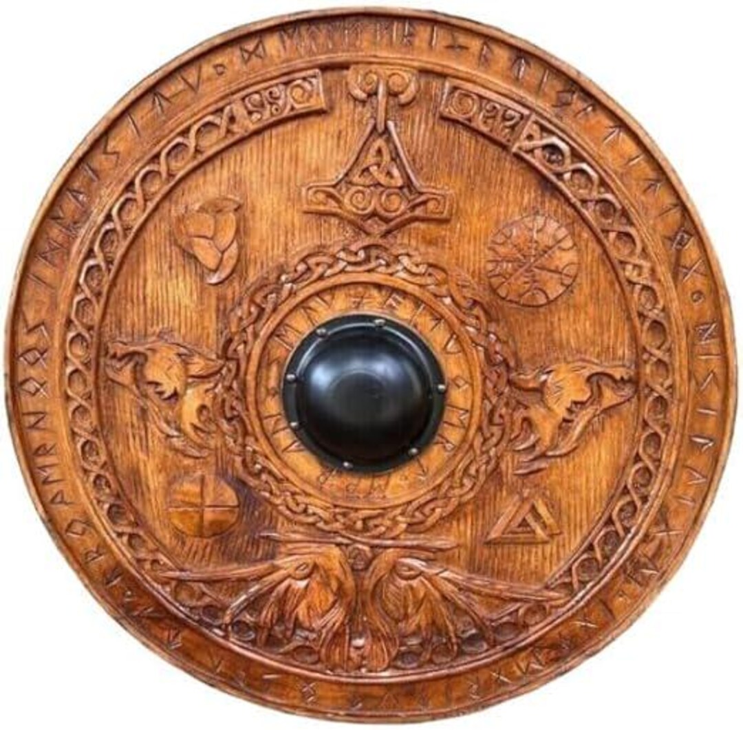 24 Inches Wooden Warrior Viking Round Shield Knight Battle Medieval ...