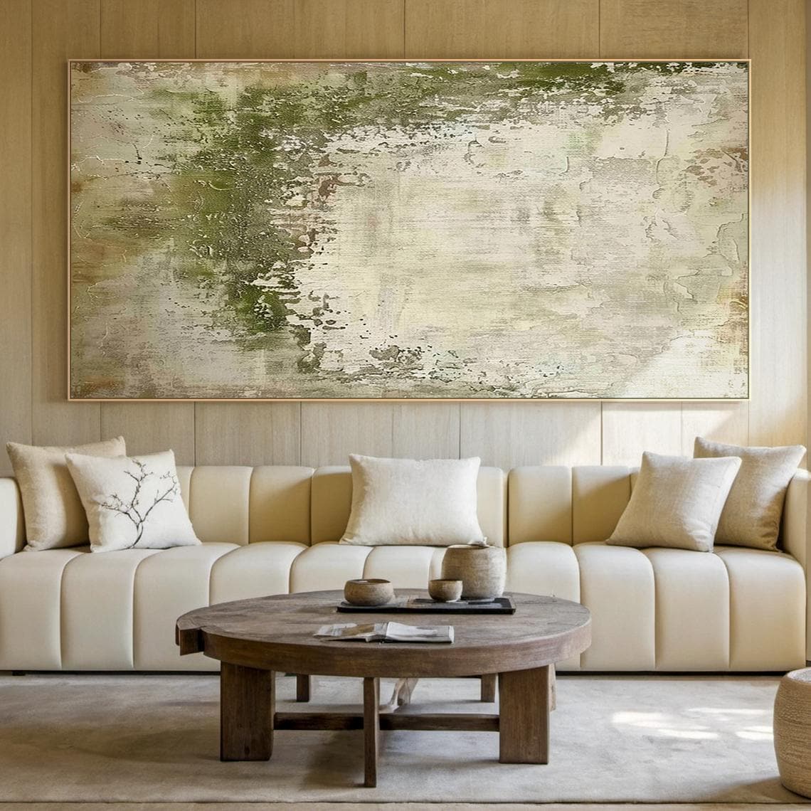 Beige Wabi Sabi Wall Art Green Beige Abstract Painting Large Green ...