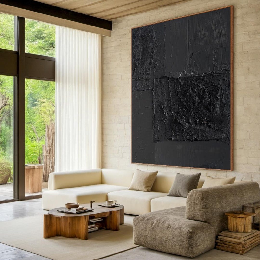 Original Abstract Black Oil Painting on Canvas, Custom Black Painting ...