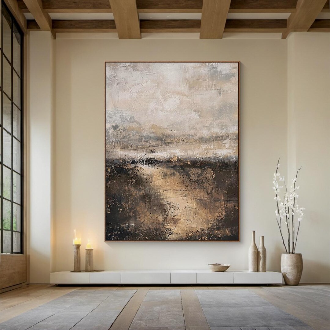 Beige Minimalist Wabi-sabi Style Wall Art, Large Tan Abstract Art, Tan ...