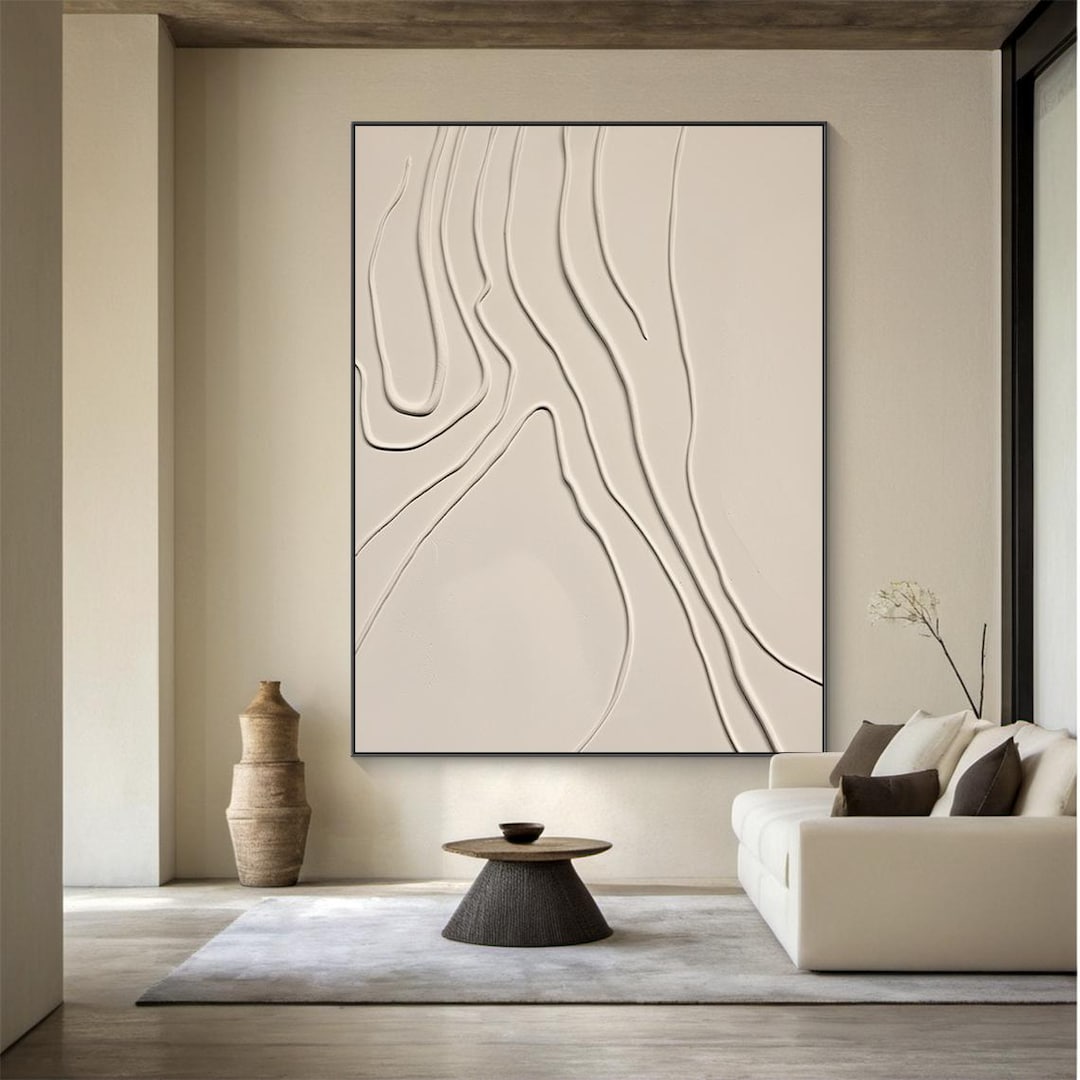 Original Pure Beige Abstract Oil Painting, Beige Textured Minimalist ...