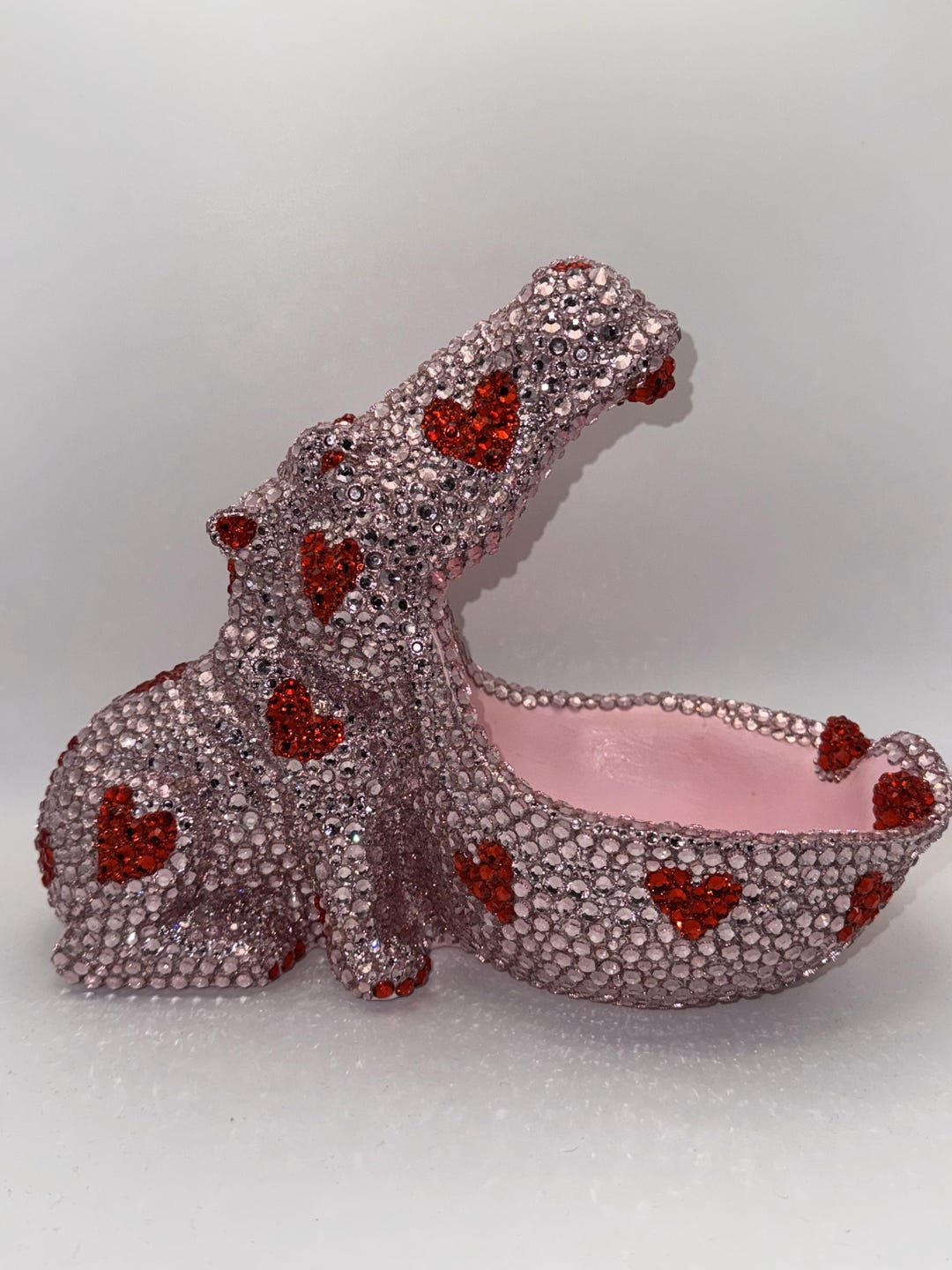Rhinestone Bling Love Hippo Statue Home Resin Big Mouth Sculpture ...