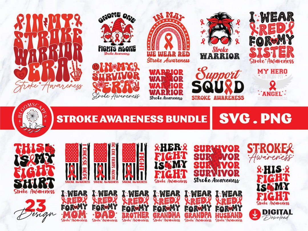 Stroke Awareness SVG PNG Bundle, Red Ribbon Designs (digital Download ...