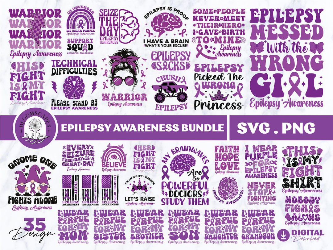 Epilepsy Awareness Svg Png Bundle, Purple Ribbon Svg, Epilepsy Warrior ...