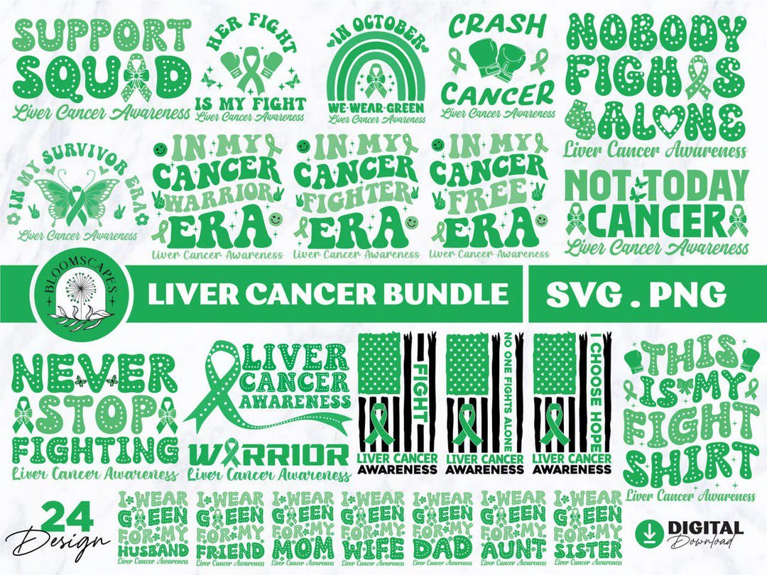Liver Cancer Awareness Bundle Svg Png, Green Ribbon Svg, Liver Cancer ...