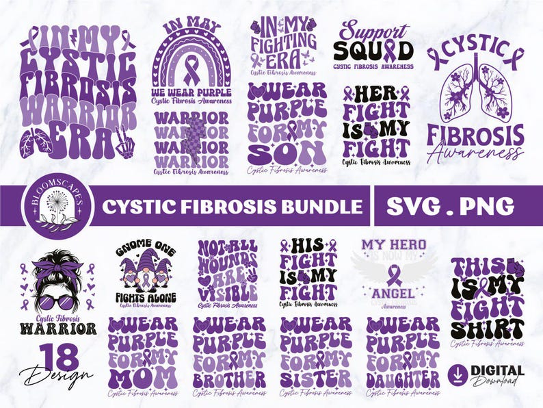 Cystic Fibrosis Awareness Svg Png Bundle, Purple Ribbon Svg, CF Support Svg, Cystic Fibrosis ...