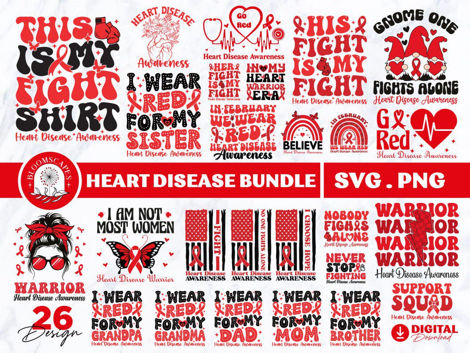 Heart Disease Awareness SVG PNG Bundle, Cricut, Support (digital ...