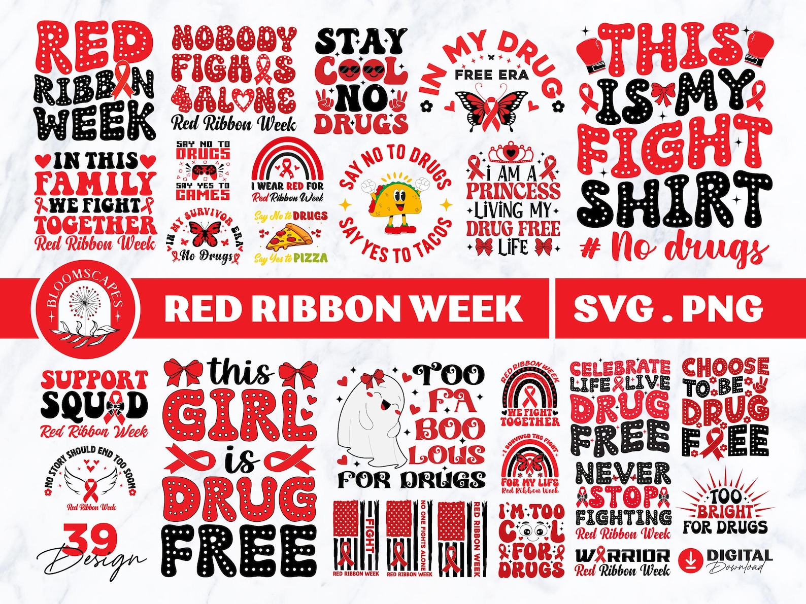 Red Ribbon Week Svg Png Bundle, Drug Free Svg, Say No to Drugs Svg ...