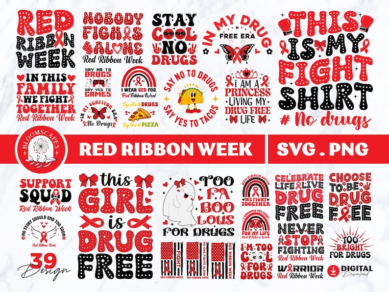 Red Ribbon Week Svg Png Bundle, Drug Free Svg, Say No to Drugs Svg ...