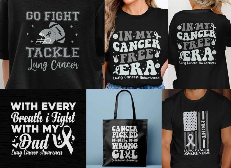 Lung Cancer Awareness SVG PNG Bundle, White Ribbon Designs (digital ...