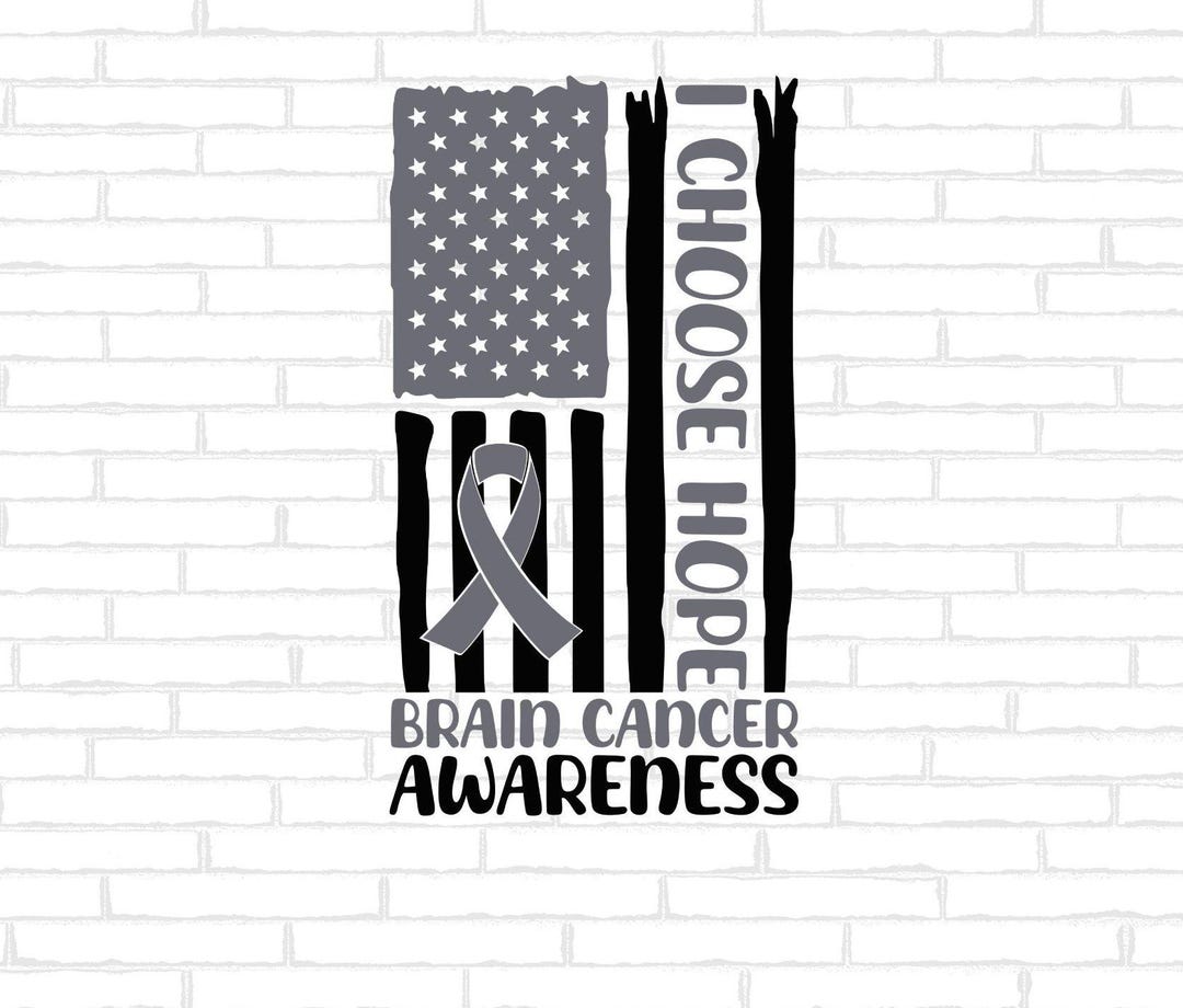 Brain Cancer Flag Svg Png, Brain Tumor Awareness Svg Png, Grey Ribbon ...