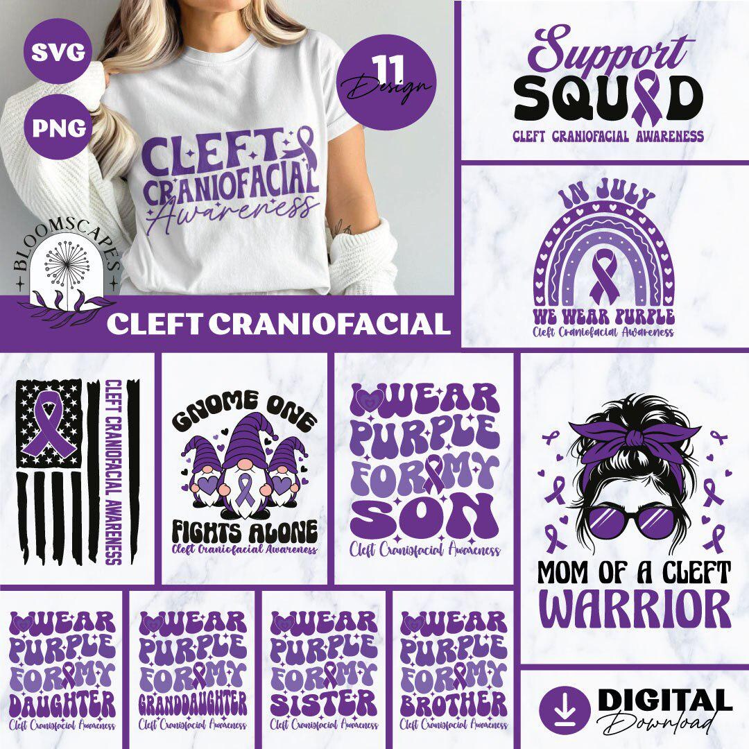 Cleft Craniofacial Awareness Purple Ribbon SVG PNG Bundle (digital ...