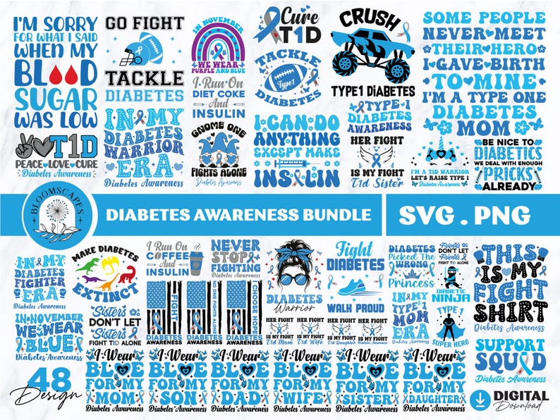 Diabetes Awareness Svg Png Bundle, T1d Diabetes Awareness, Type 1 ...