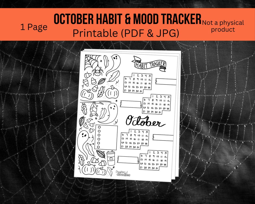 October Themed Printable Habit Tracker and Mood Tracker Halloween and ...