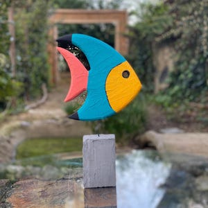 Colorful Fish Sculpture Handmade Concrete and Wood Decorative Art - Etsy