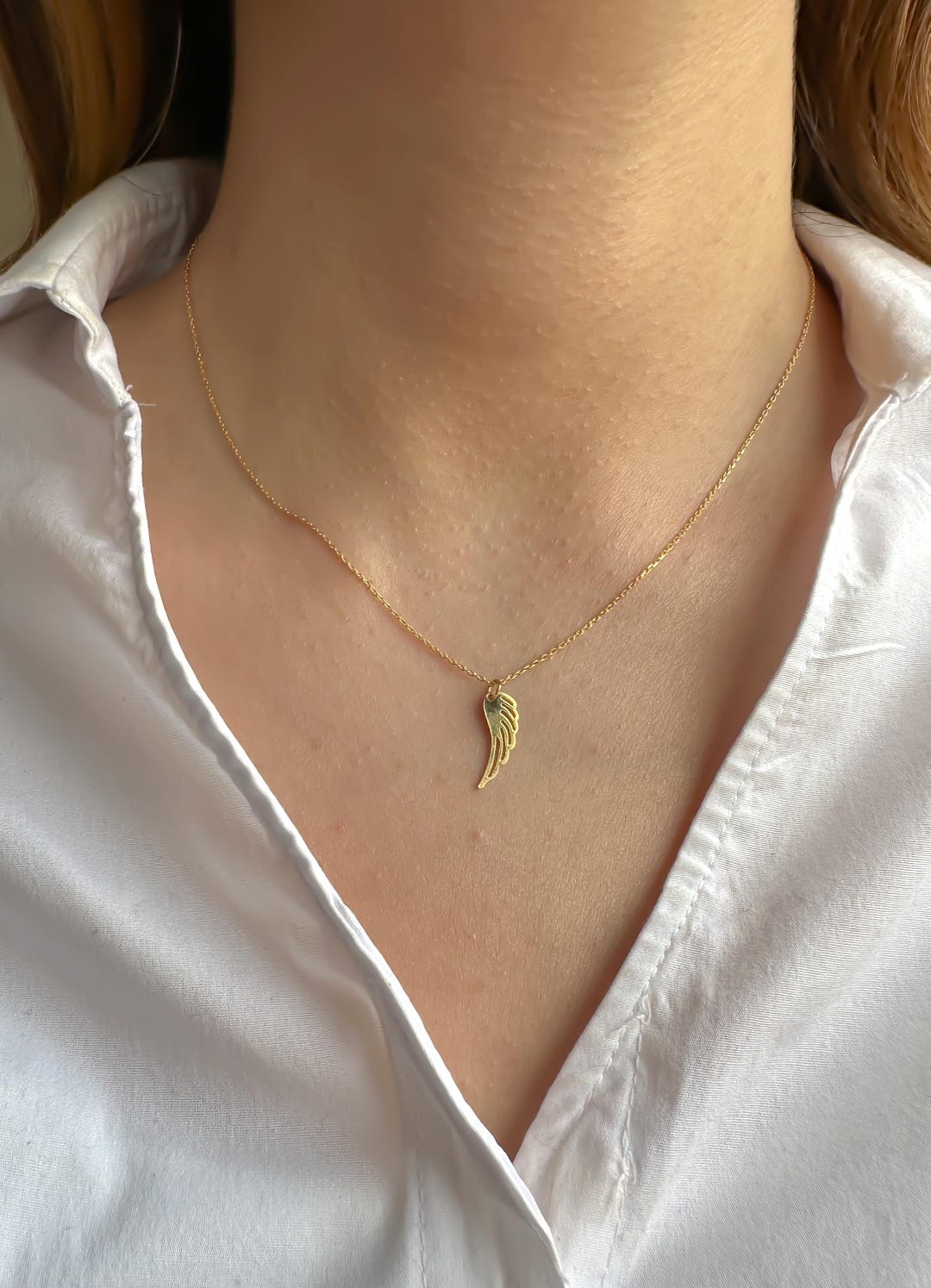 14K Solid Gold Angel Wing Necklace | Symbolic Minimalist Gold Jewelry ...