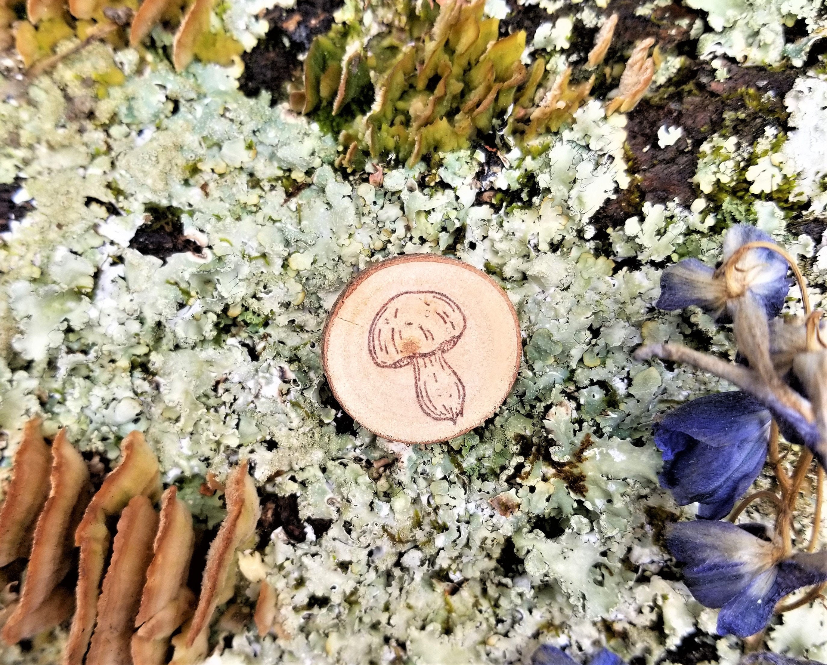 Mushroom Pin Natural Wood Brooch Botanical Art Pin Gifts for Nature ...